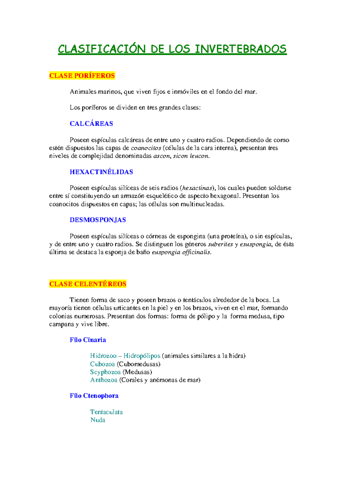08. Clasificación de los invertebrados (Artículo) autor Educarm ...