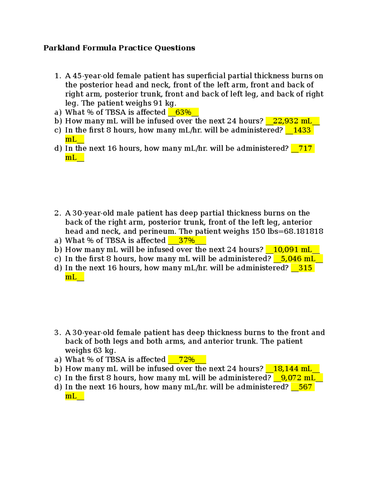 Parkland dose calculations - COT241 - Joyce University - Studocu