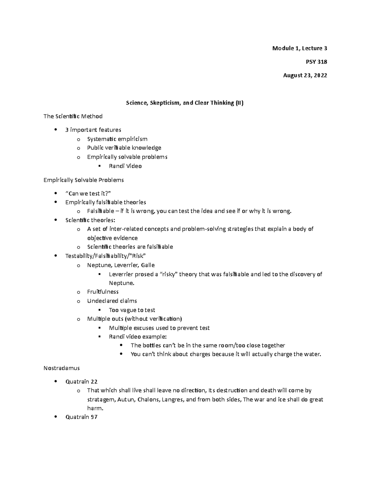 Mod 1, Lecture 3 - Notes from textbook and professor. - Module 1 ...
