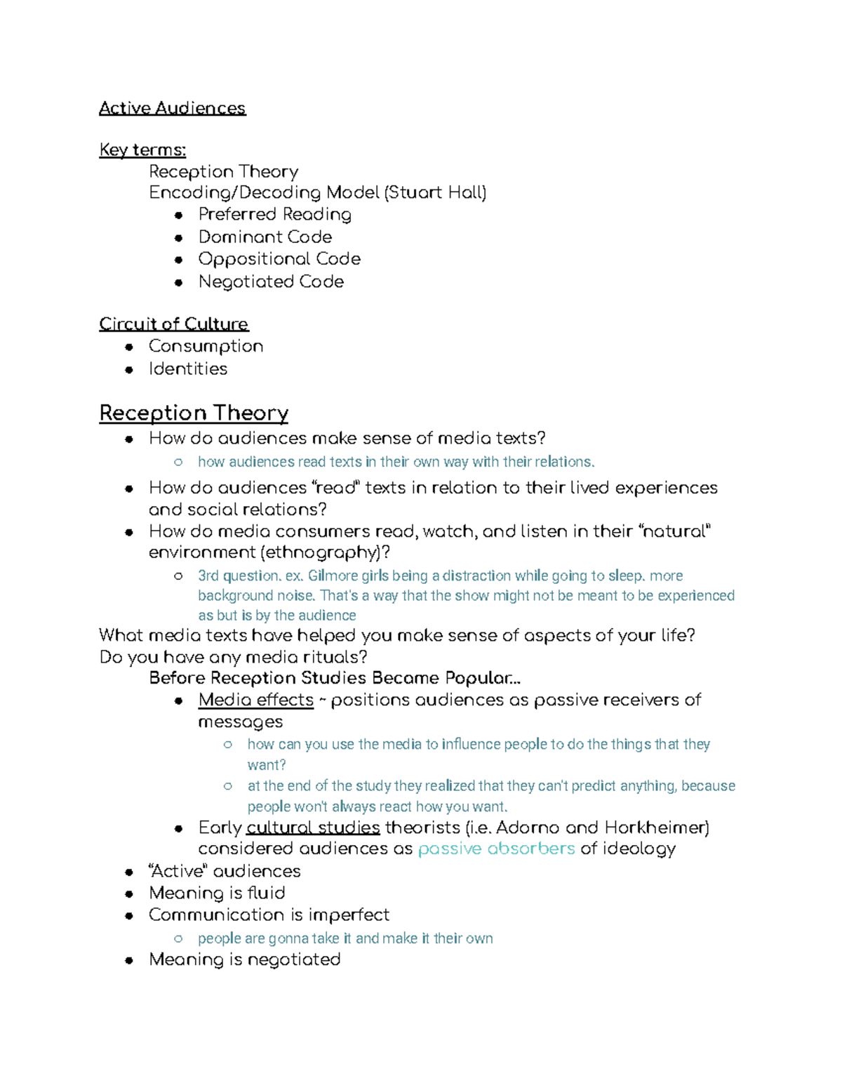 Active Audiences Notes Day 23 - Active Audiences Key terms: Reception ...