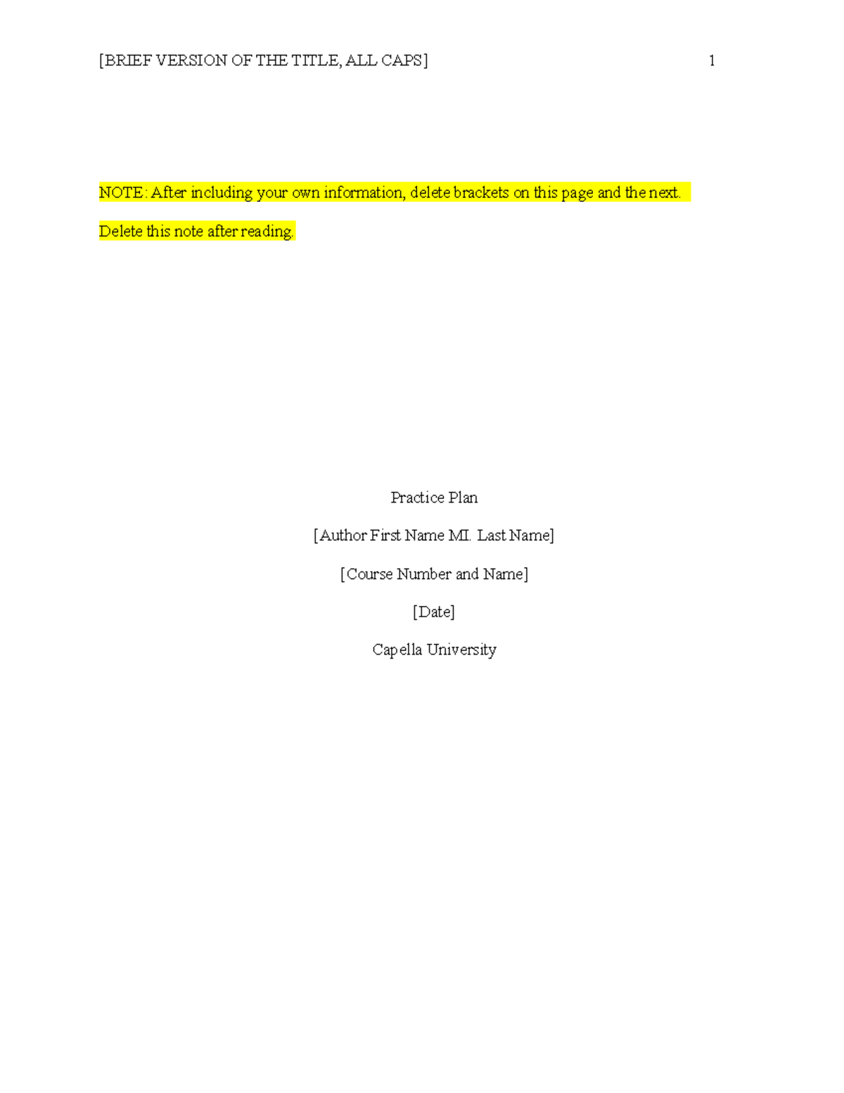 Practice plan template 1 - NOTE: After including your own information ...