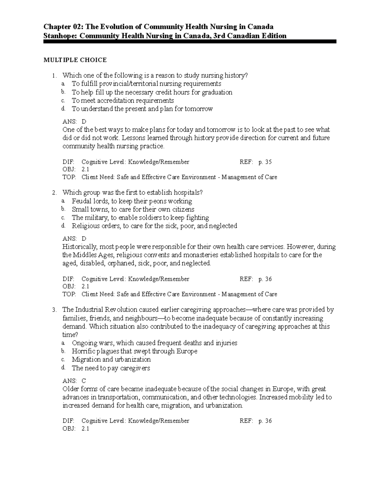 C2 - TEST BANKS - Chapter 02: The Evolution of Community Health Nursing ...