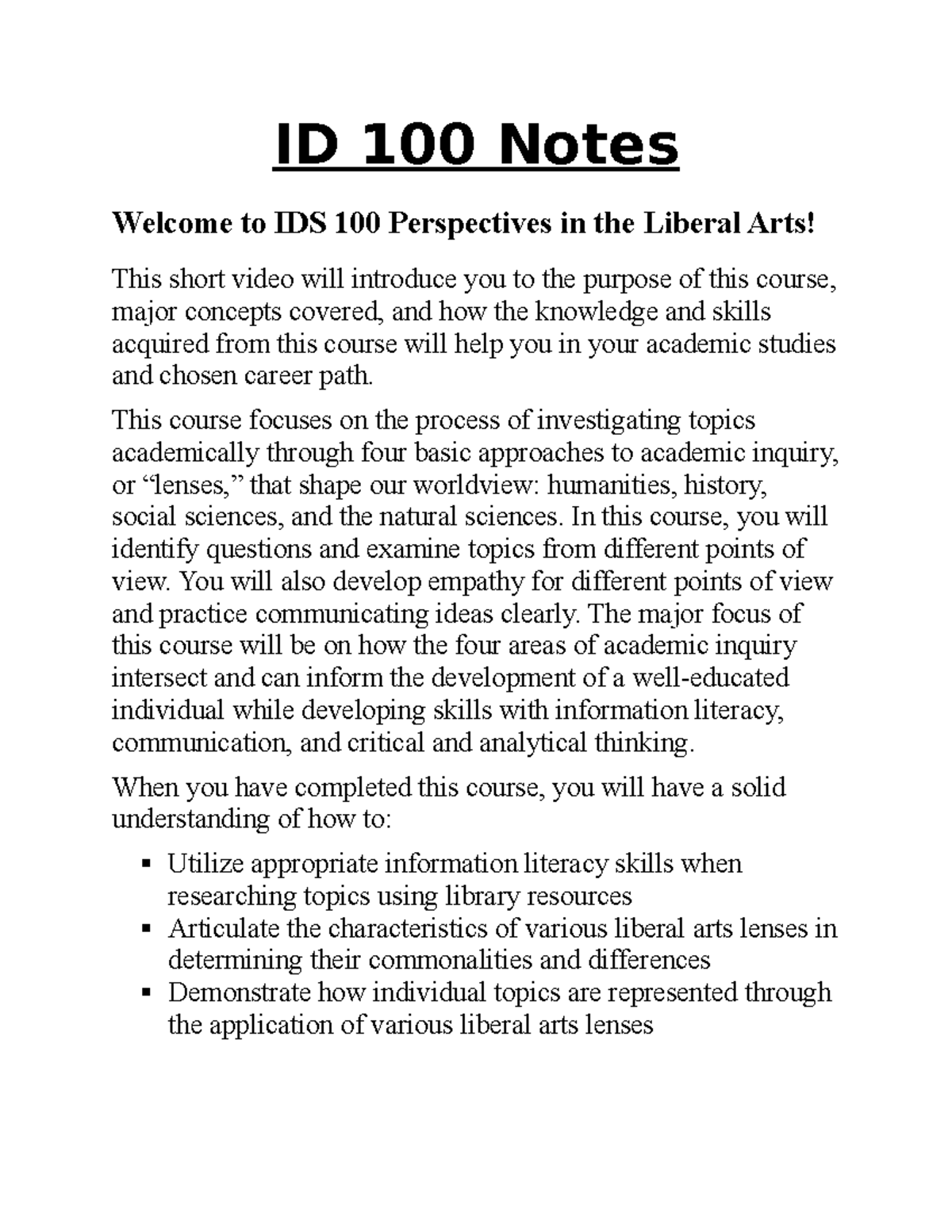 ID 100 Notes for Lesson one of the class - ID 100 Notes Welcome to IDS ...