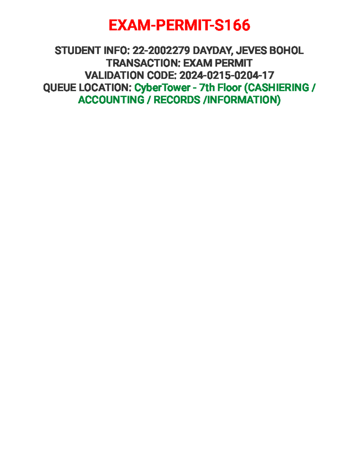 - Actief - Notes - BS Information technology - EXAM-PERMIT-S STUDENT ...