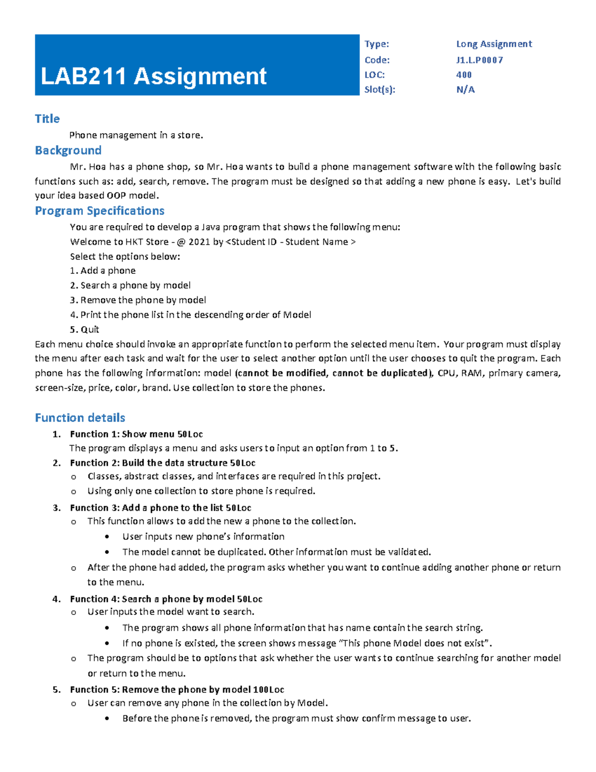 J1.L.P0007-Phone management 400 - LAB211 Assignment Type: Long ...