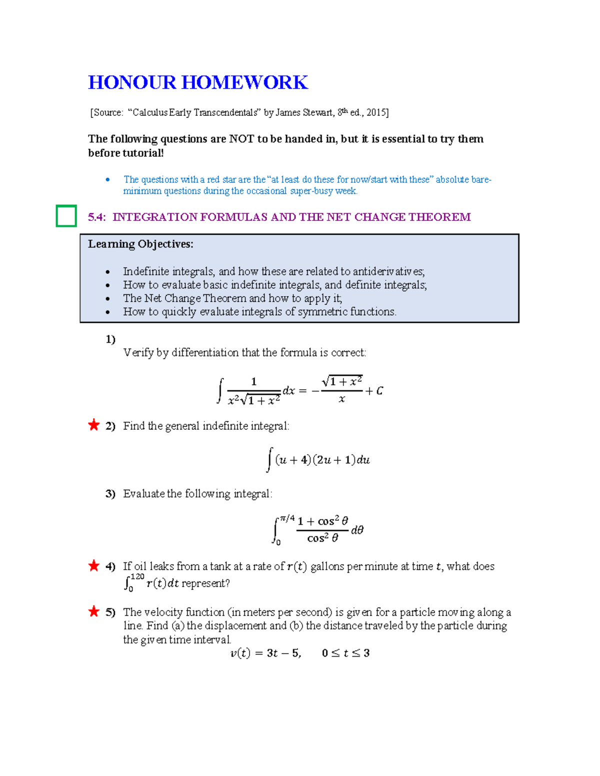 Hw mod11 - honor homework questions for week 11 - HONOUR HOMEWORK ...