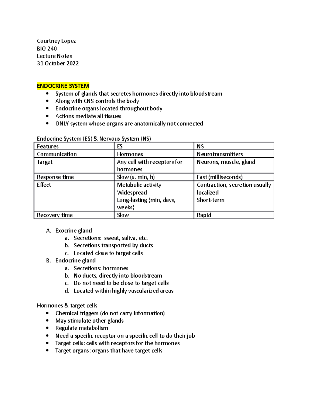 Unit 4 Notes - Professor is Victor Gonzales. - Courtney Lopez BIO 240 ...