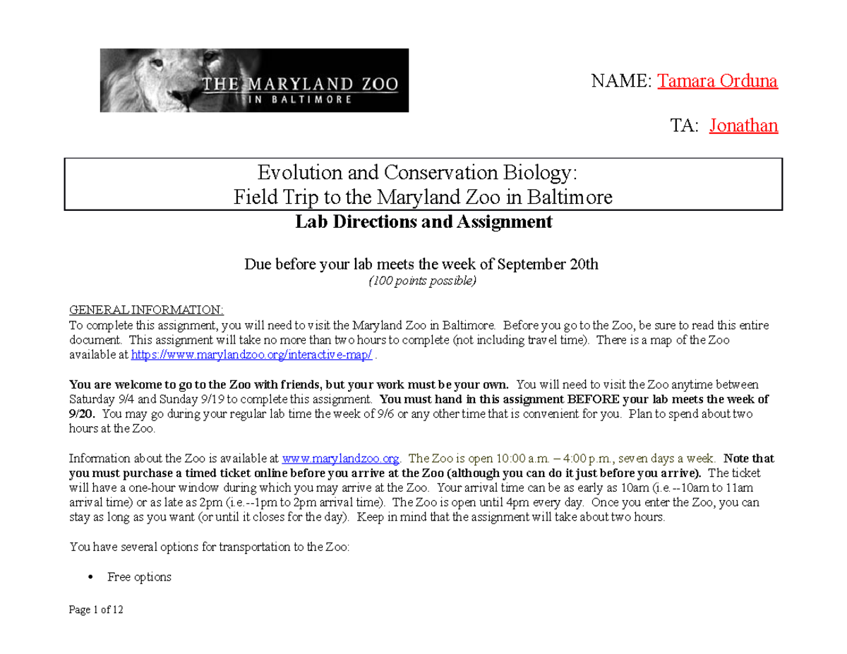 Lab 2 Assignment NEW - Bio lab 1 worksheet - NAME: Tamara Orduna TA ...