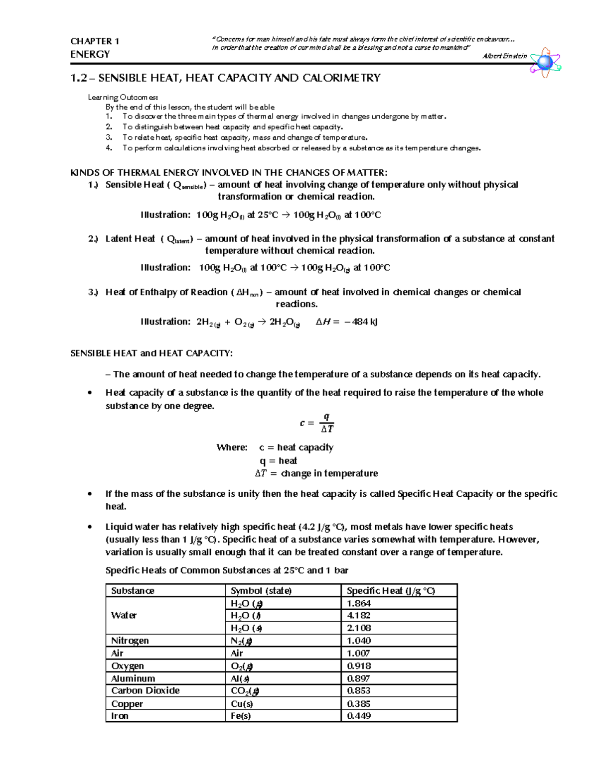 Chemistry For Engineers - 1 Energy - Topic 02 - Sensible Heat-Heat ...