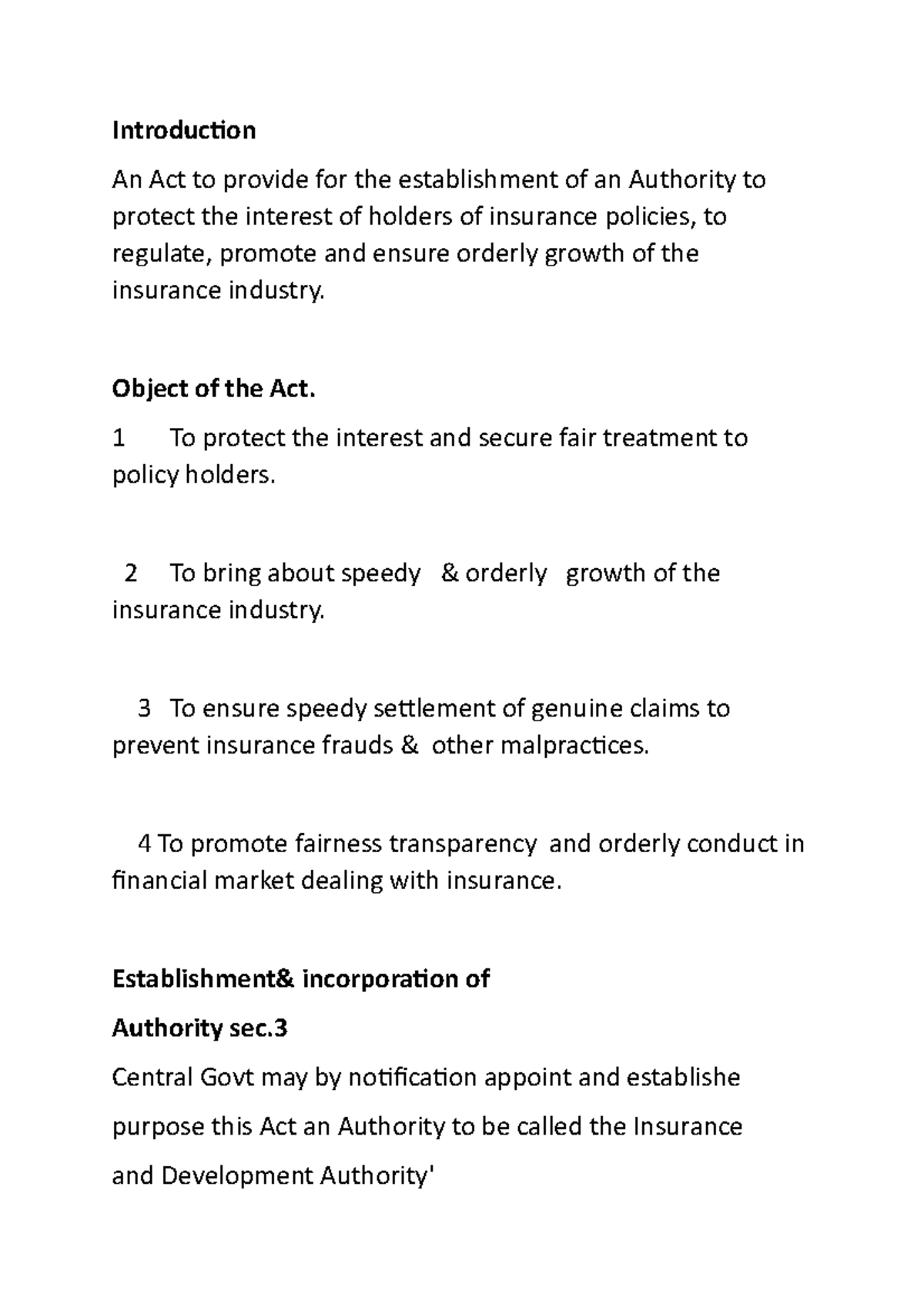 Irdai - Introduction An Act to provide for the establishment of an ...