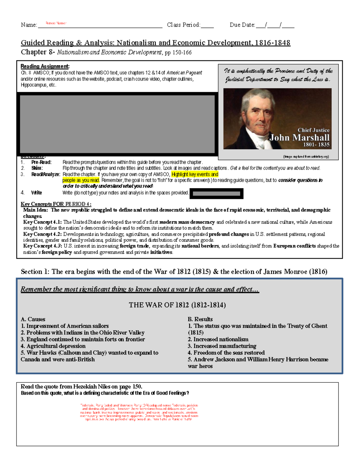 Guided Reading Amsco chapter 8 0 copy - It is emphatically the Province and Duty of the Judicial ...