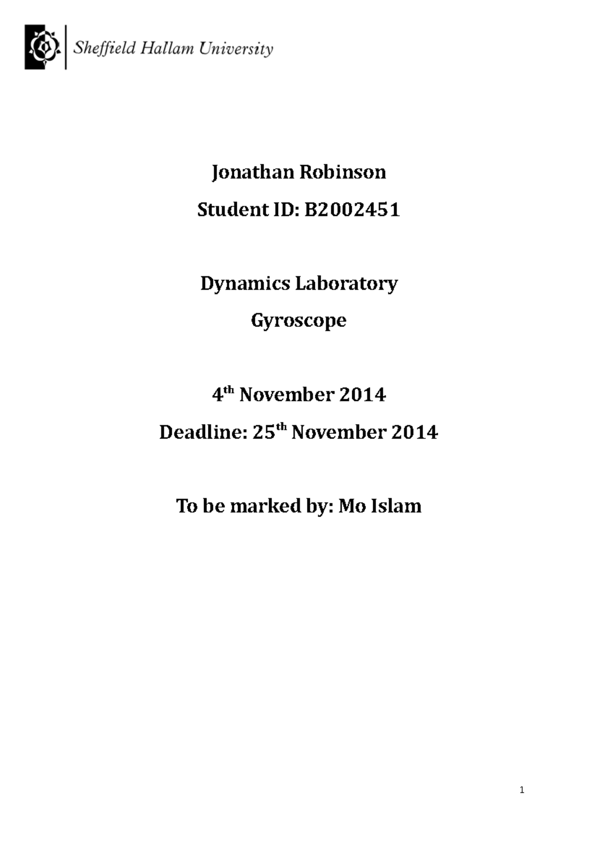 Lab Report - Grade: 2:1 - Jonathan Robinson B2002451 Jonathan Robinson ...