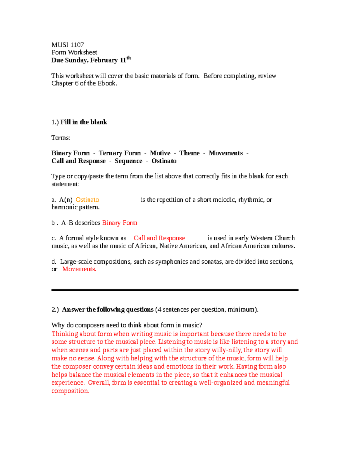 LM 2 Form worksheet - my assignment - MUSI 1107 Form Worksheet Due ...