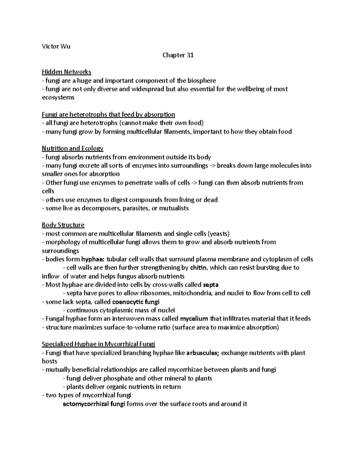 31 Fungi - Summary Campbell Biology - Victor Wu Chapter 31 Hidden ...