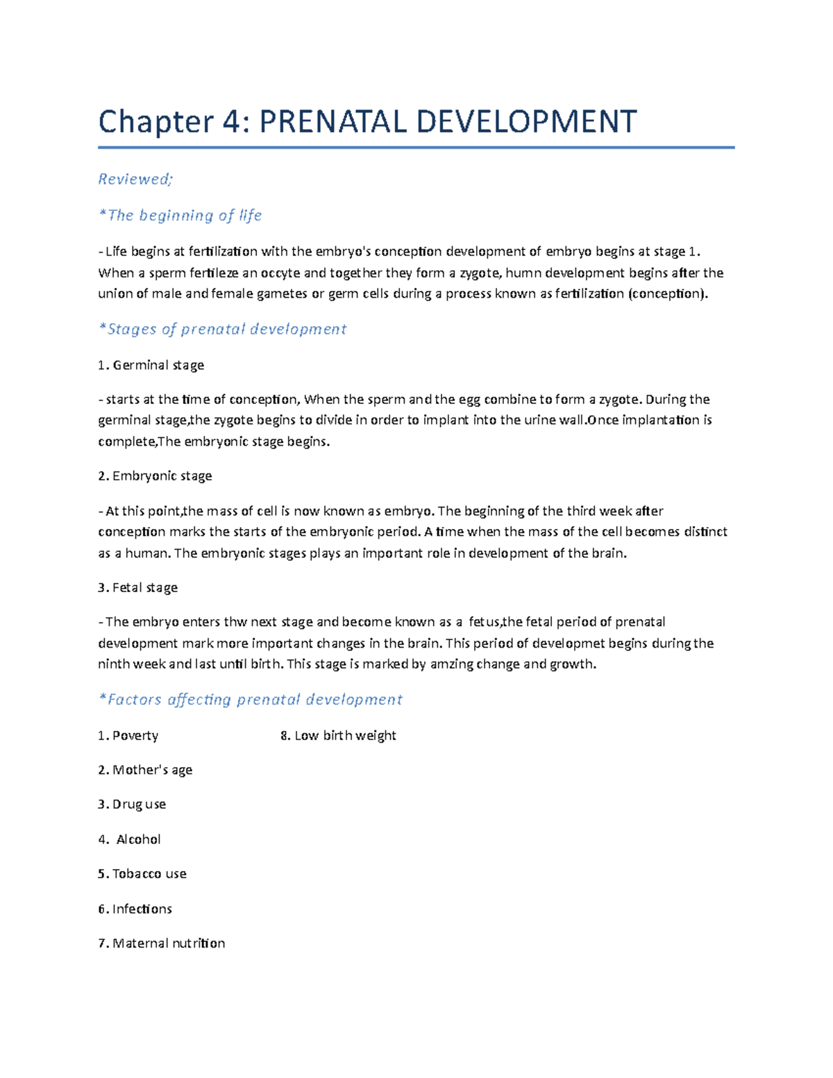 Chapter 4 PREN-WPS Office - Chapter 4: PRENATAL DEVELOPMENT Reviewed; *The beginning of life ...