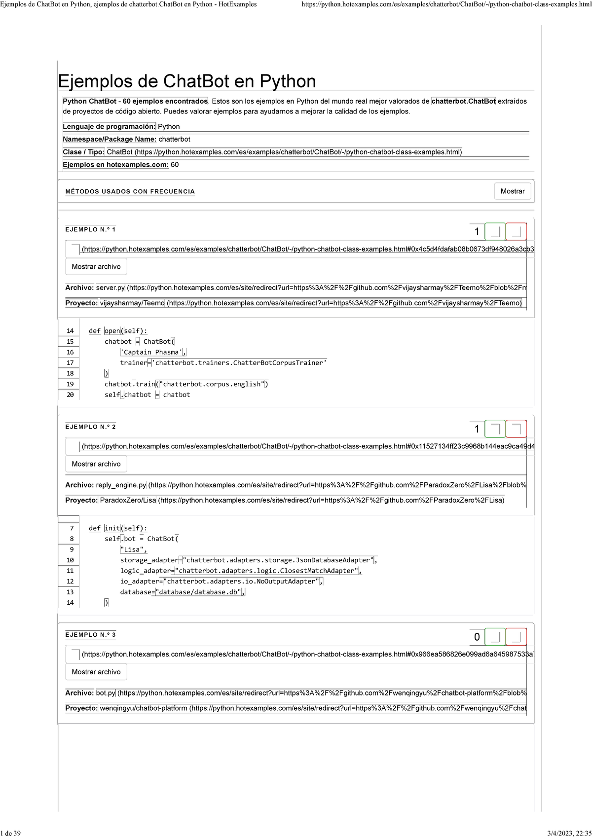 Ejemplos de Chat Bot en Python, ejemplos de chatterbot.Chat Bot en ...