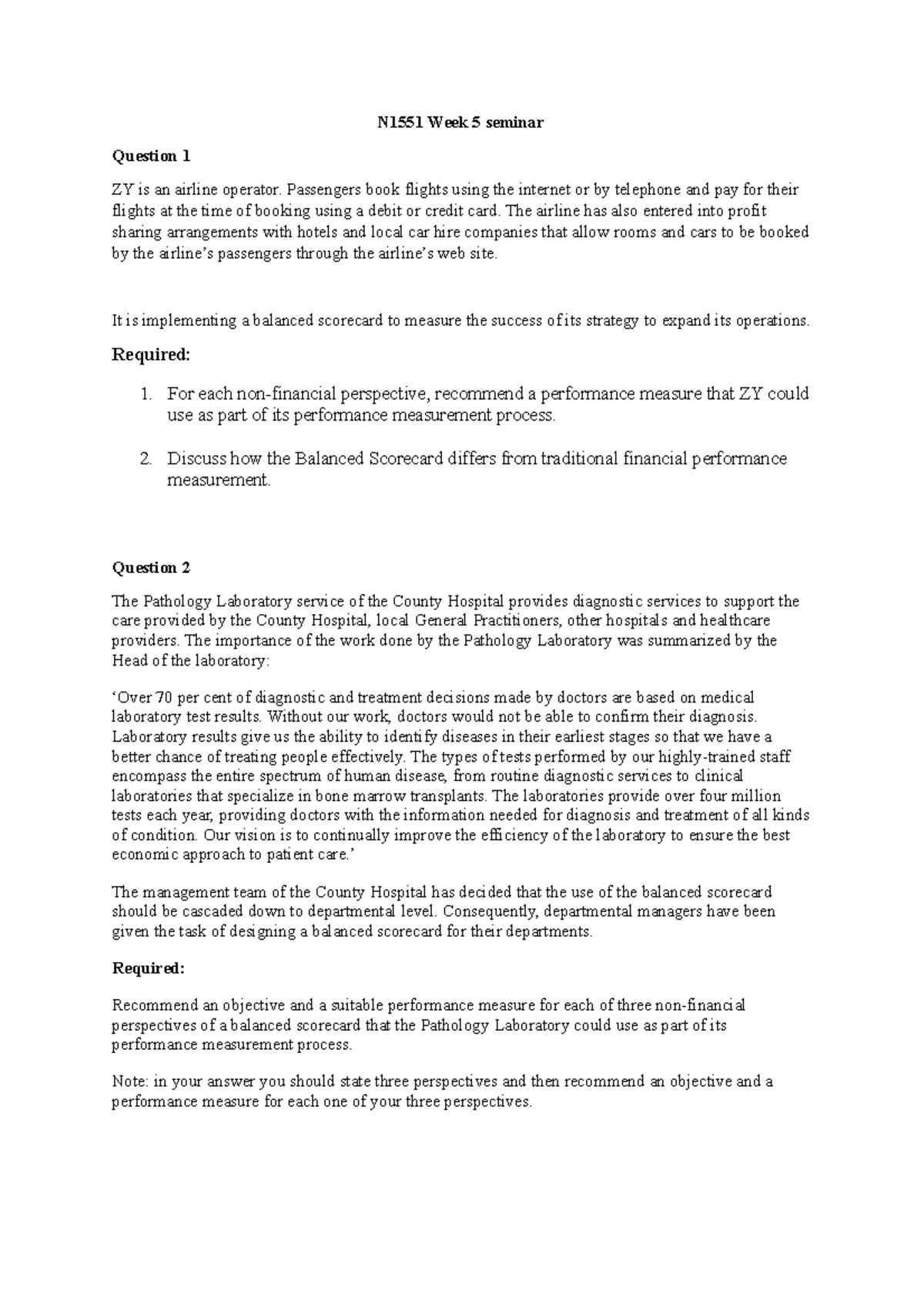 W5 Seminar Questions v1 - N1551 Week 5 seminar Question 1 ZY is an ...