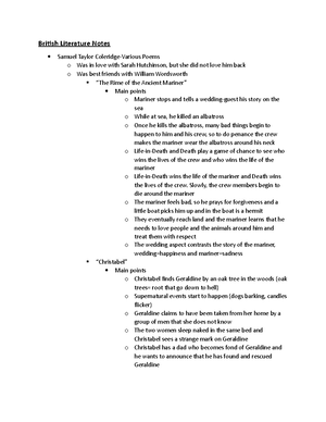 British Literature Notes Document 1 - British Literature Notes Mary ...
