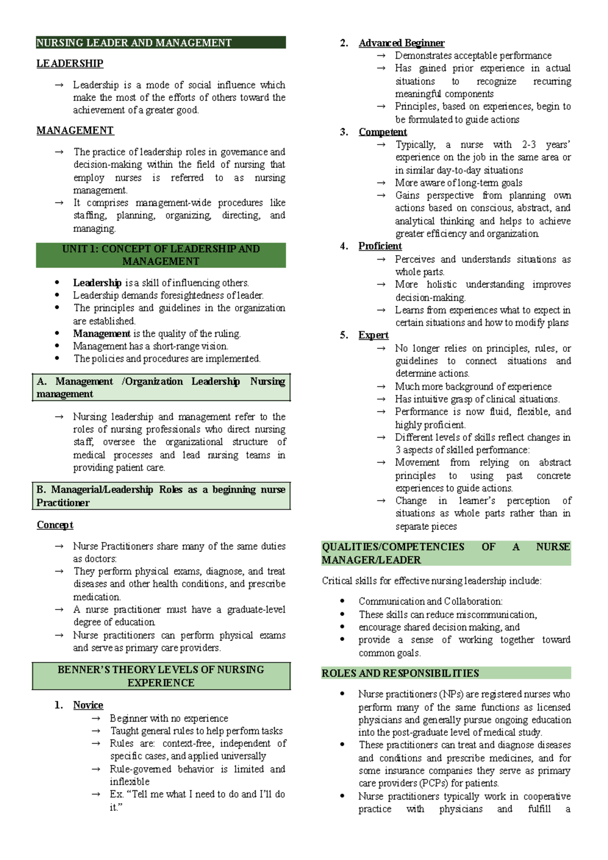 Nursing leader and management - NURSING LEADER AND MANAGEMENT ...