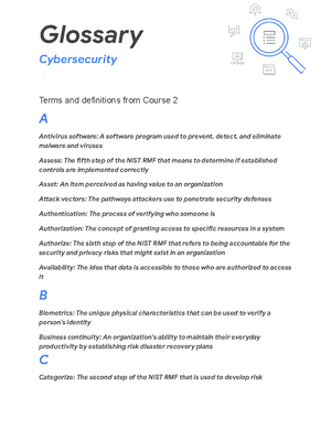 Cyber security glossary part 5 - Glossary Cybersecurity Terms and definitions from Course 6 A ...