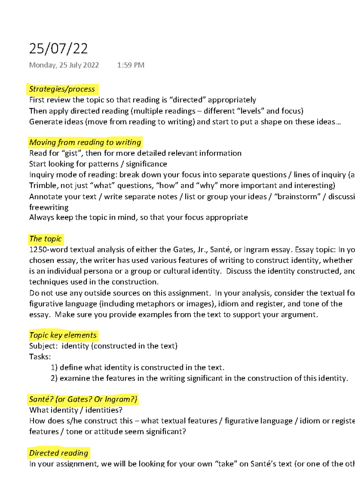 Textual Analysis - Strategies/process First review the topic so that ...