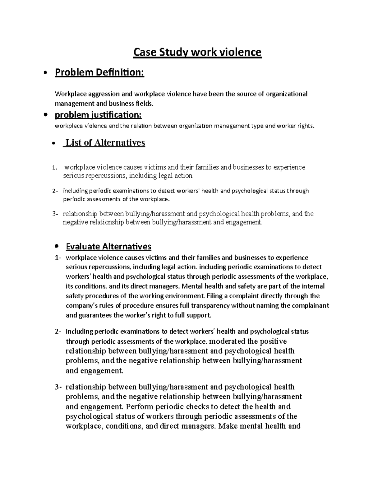 Case Study work violence - problem justification: workplace violence ...