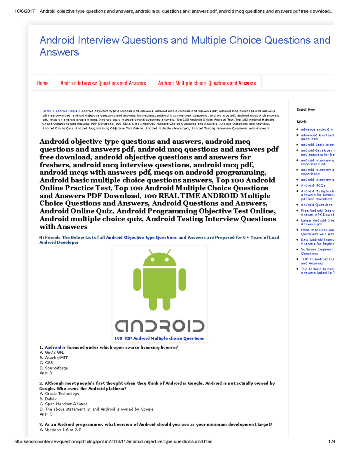 ANDROID MATERIAL - Android Interview Questions and Multiple Choice Questions and Answers Home ...