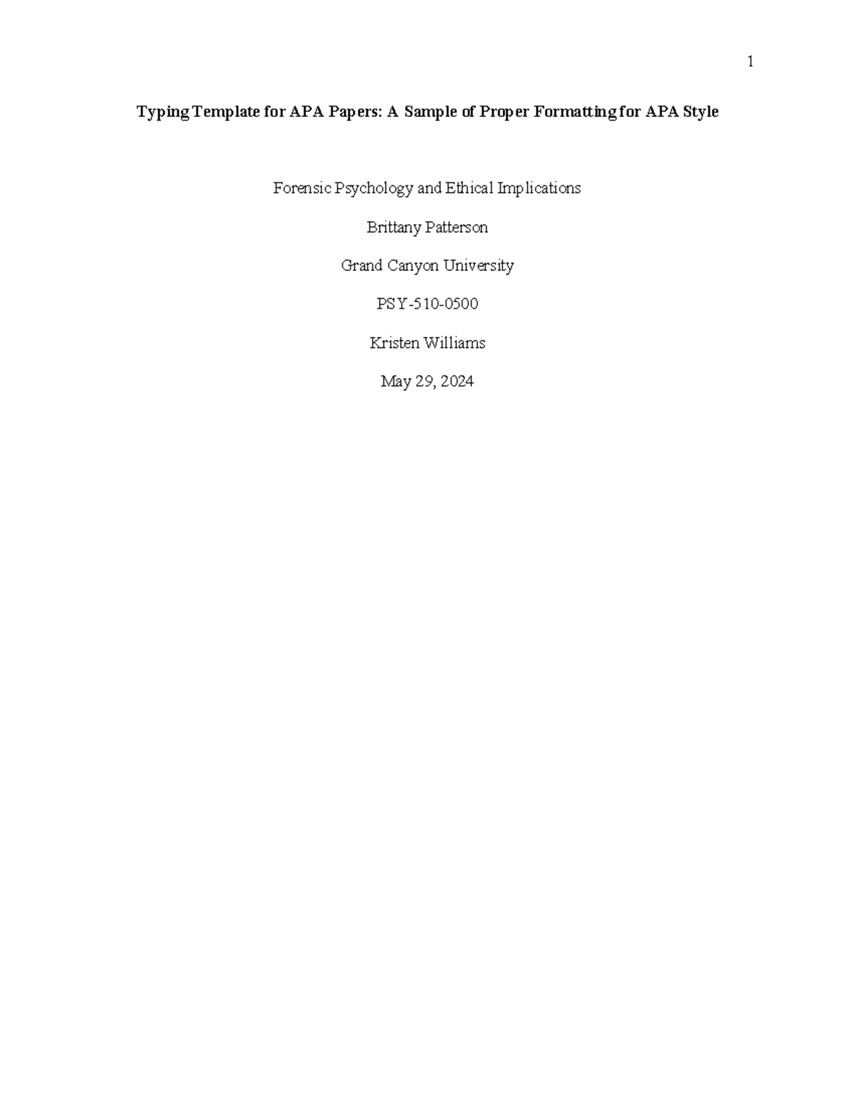 Forensic final - Typing Template for APA Papers: A Sample of Proper ...