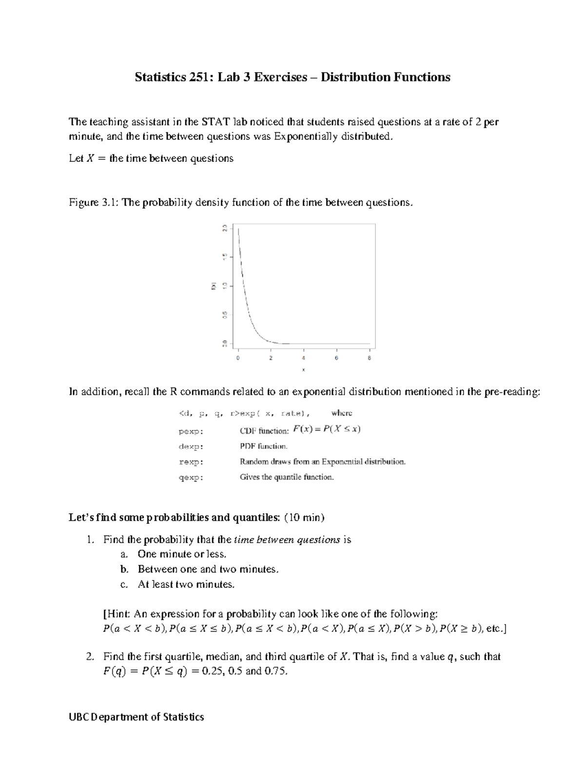 Lab3 v1 exercises - Lab - UBC Department of Statistics Statistics 251: Lab 3 Exercises – - Studocu