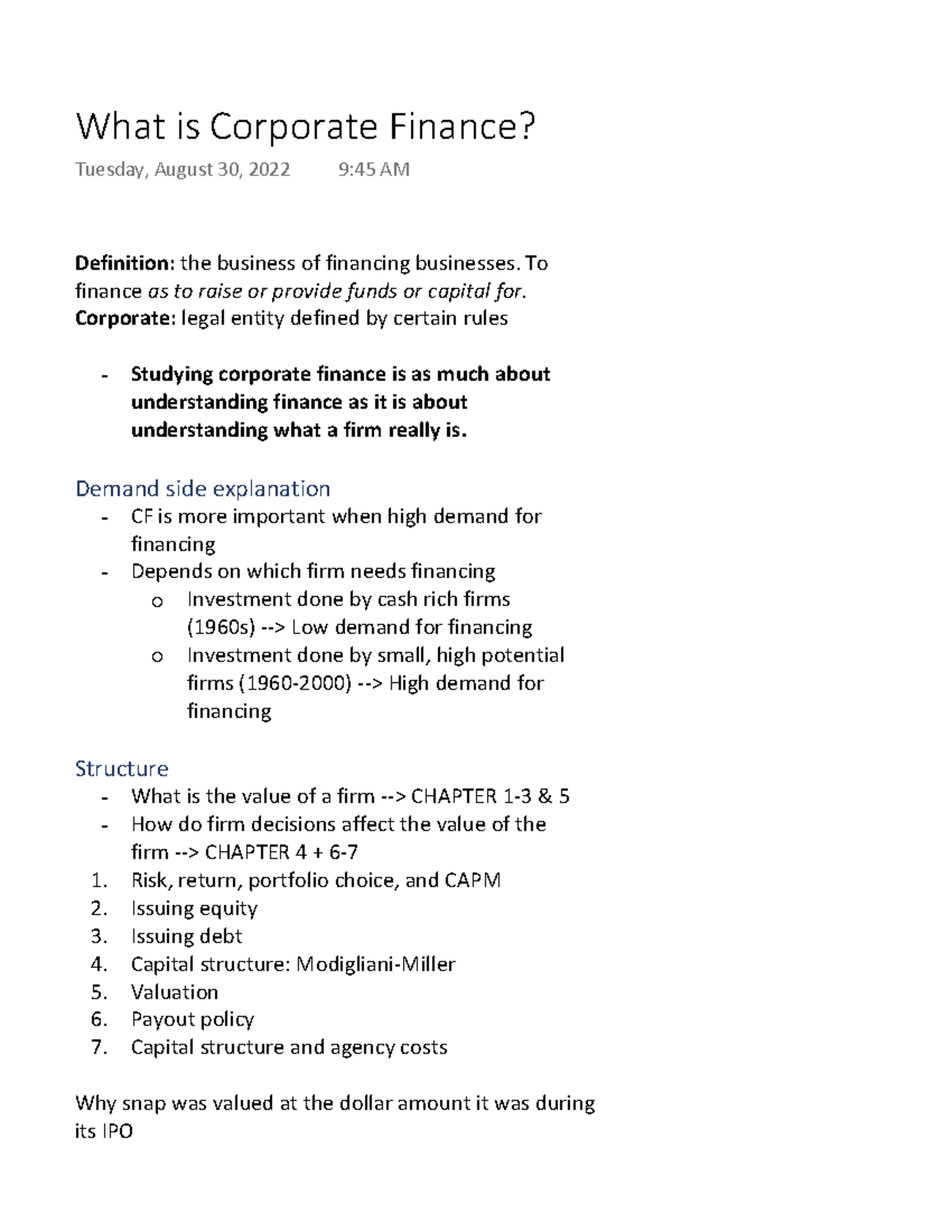 Intro to corporate finance - Definition: the business of financing ...