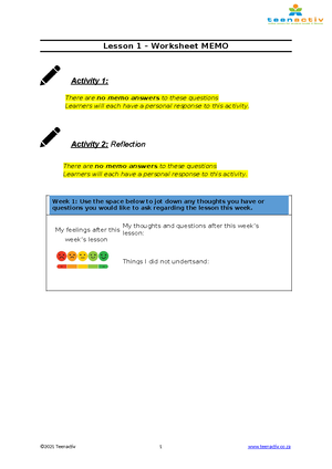 10 Lesson 3 - Worksheet MEMO - Lesson 3 – Worksheet MEMO Activity 1 ...