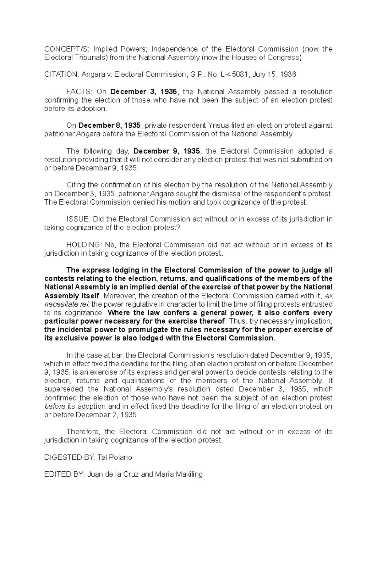 Sample digest - CONCEPT/S: Implied Powers; Independence of the ...