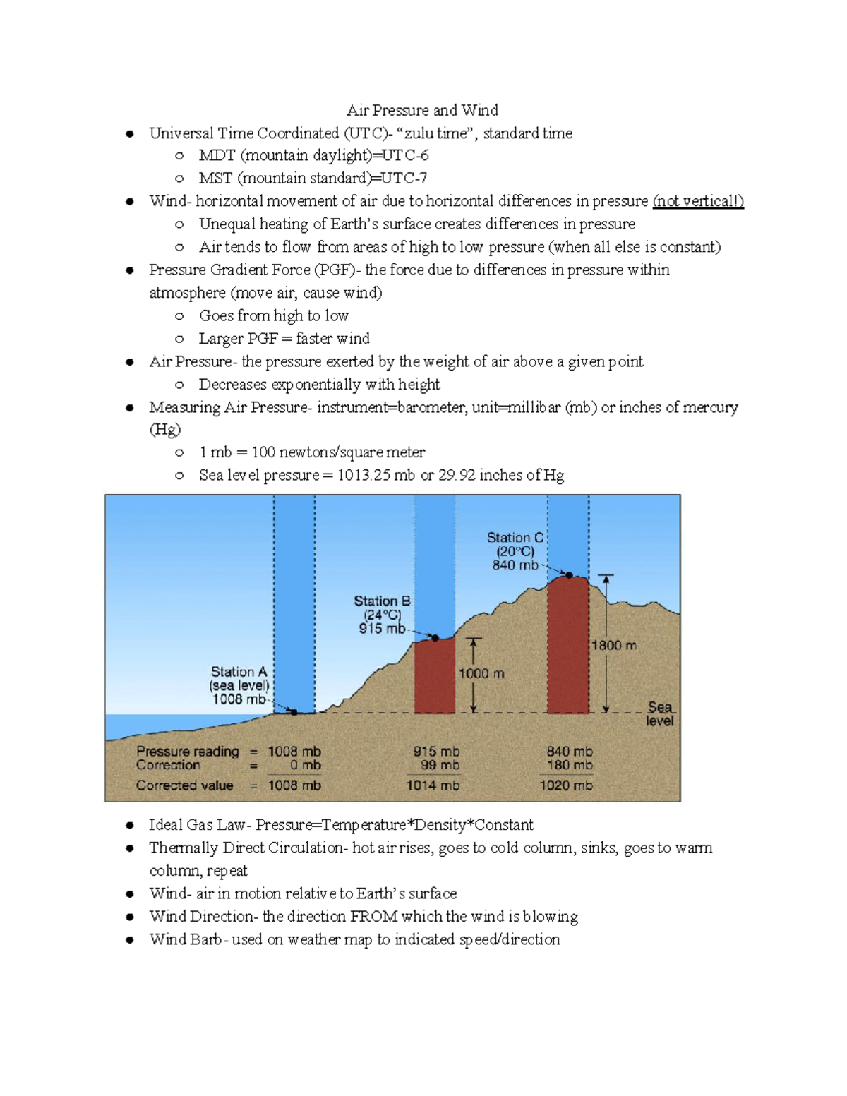 Air Pressure and Wind - Lecture notes 2 - Air Pressure and Wind ...