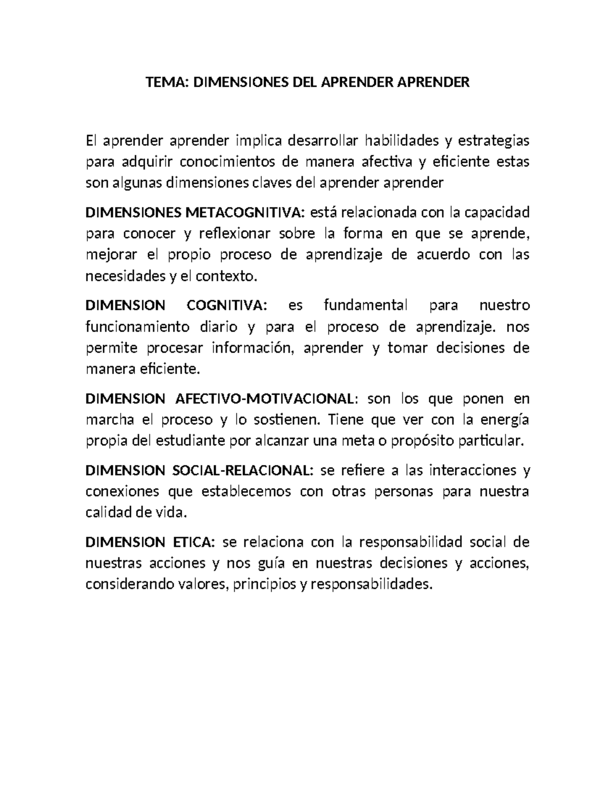 TEMA 1 catedra unadista - TEMA: DIMENSIONES DEL APRENDER APRENDER El aprender aprender implica ...