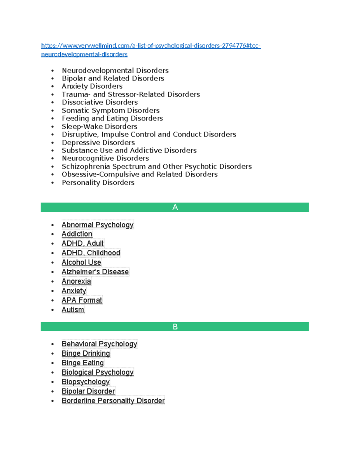 Lists 2 - Good - verywellmind/a-list-of-psychological-disorders-2794776 ...