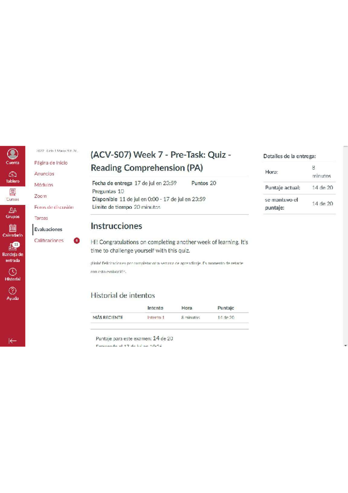 Ingles 1 - (ACV-S07) Week 7 - Pre-Task: Quiz - Reading Comprehension ...