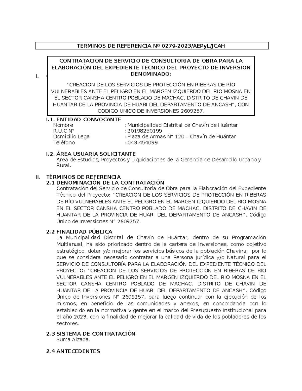 Terminos DE Referencia Nº 0279 - TERMINOS DE REFERENCIA Nº 0279-2023 ...