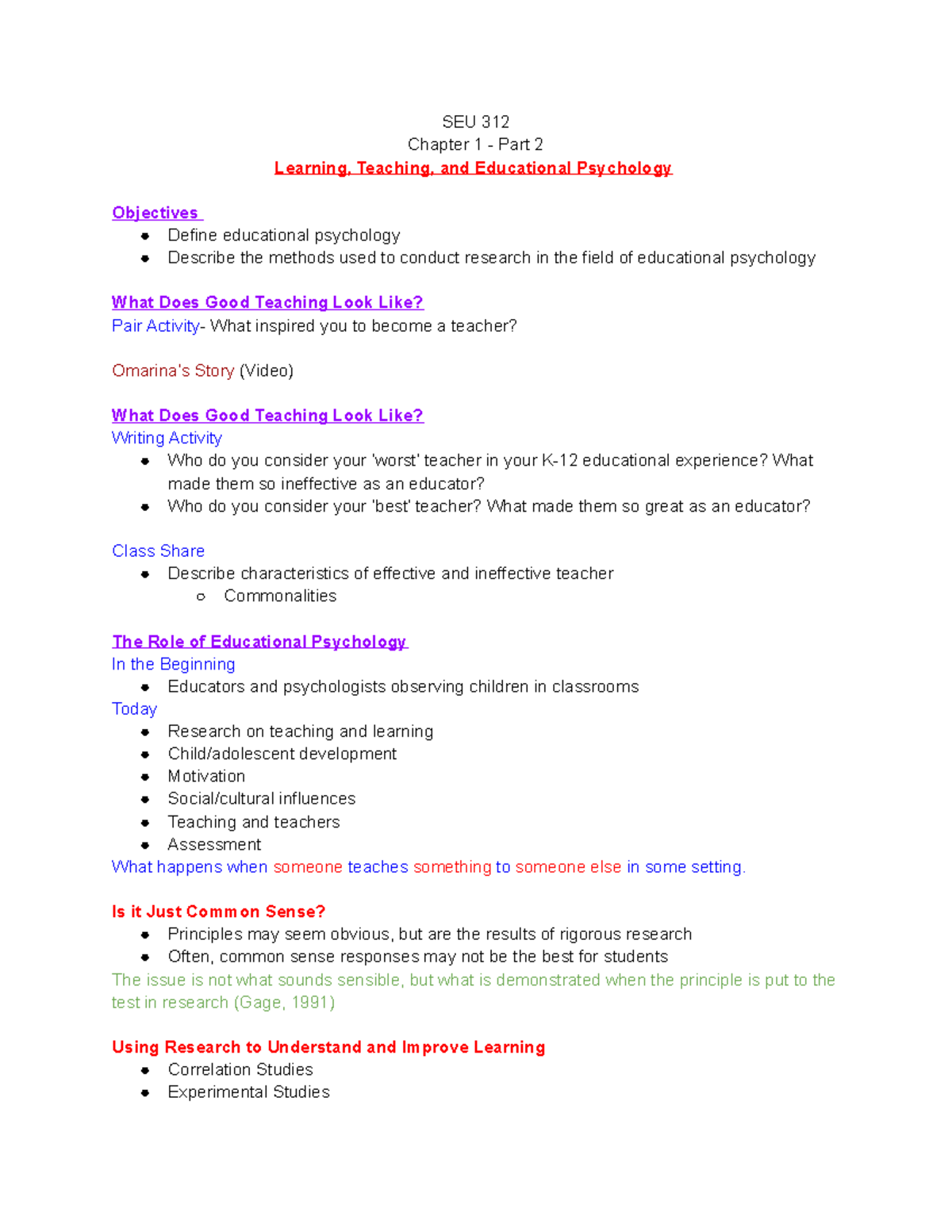 SEU 312- Chapter 1- Part 2 - SEU 312 Chapter 1 - Part 2 Learning ...