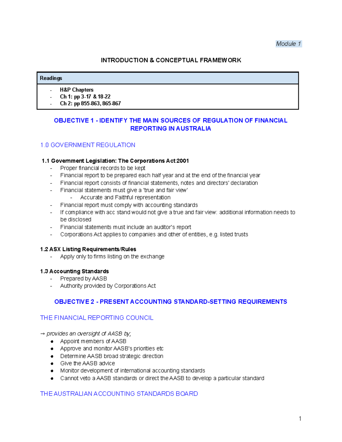 ACCT2011 Lectures - Notes - Module 1 INTRODUCTION & CONCEPTUAL ...