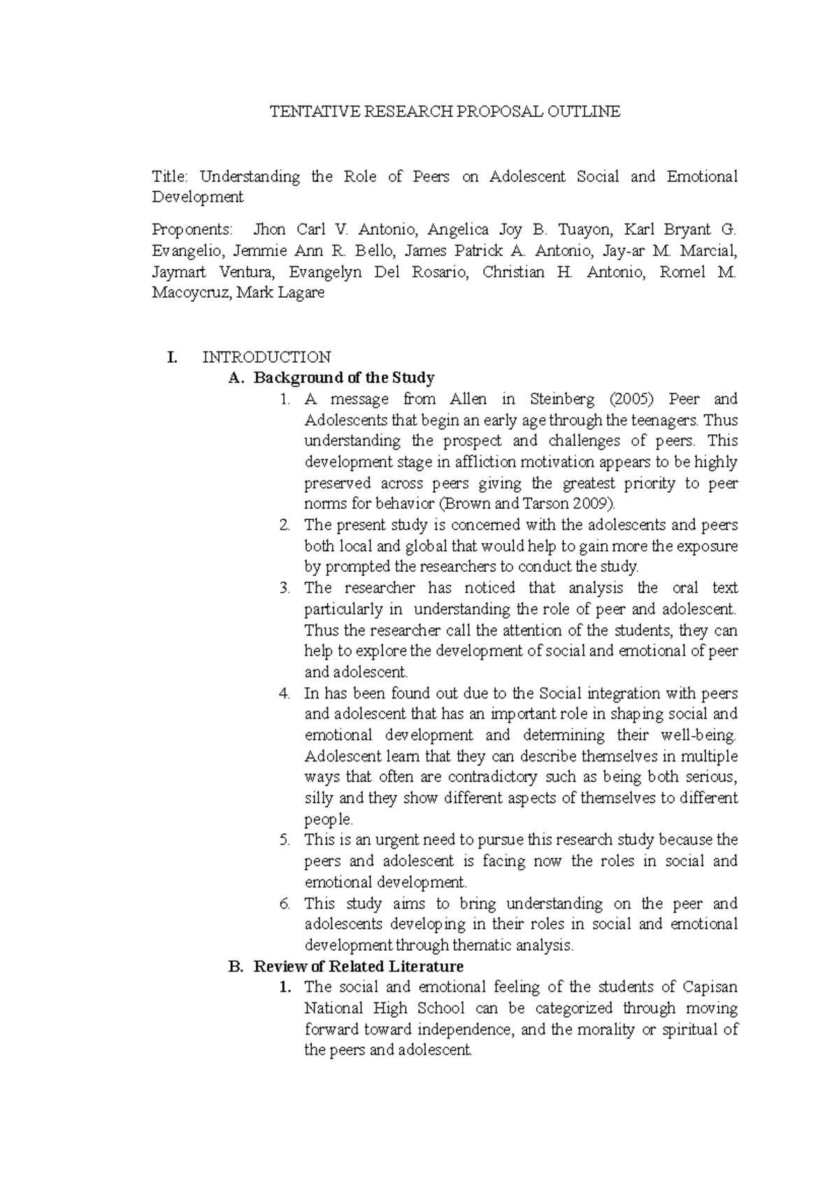 Chapter 1(outline) - this is a Practical research outline - TENTATIVE ...