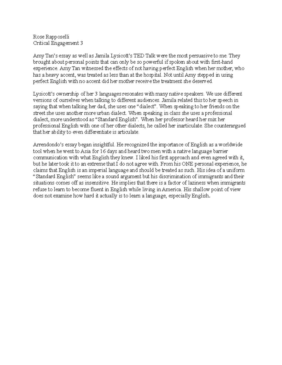 Critical engagement 3 - Essay about the Ted Talk and writings of Amy ...