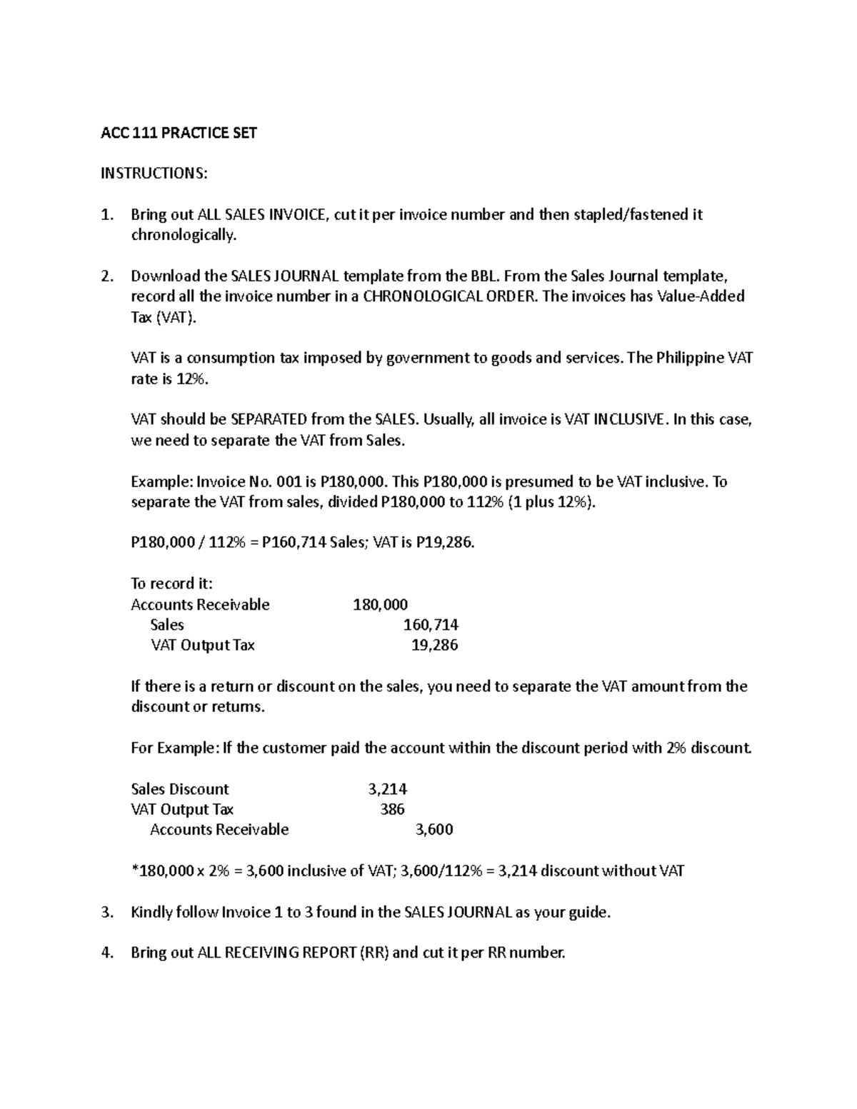 ACC 111 Practice SET Instruction - ACC 111 PRACTICE SET INSTRUCTIONS ...