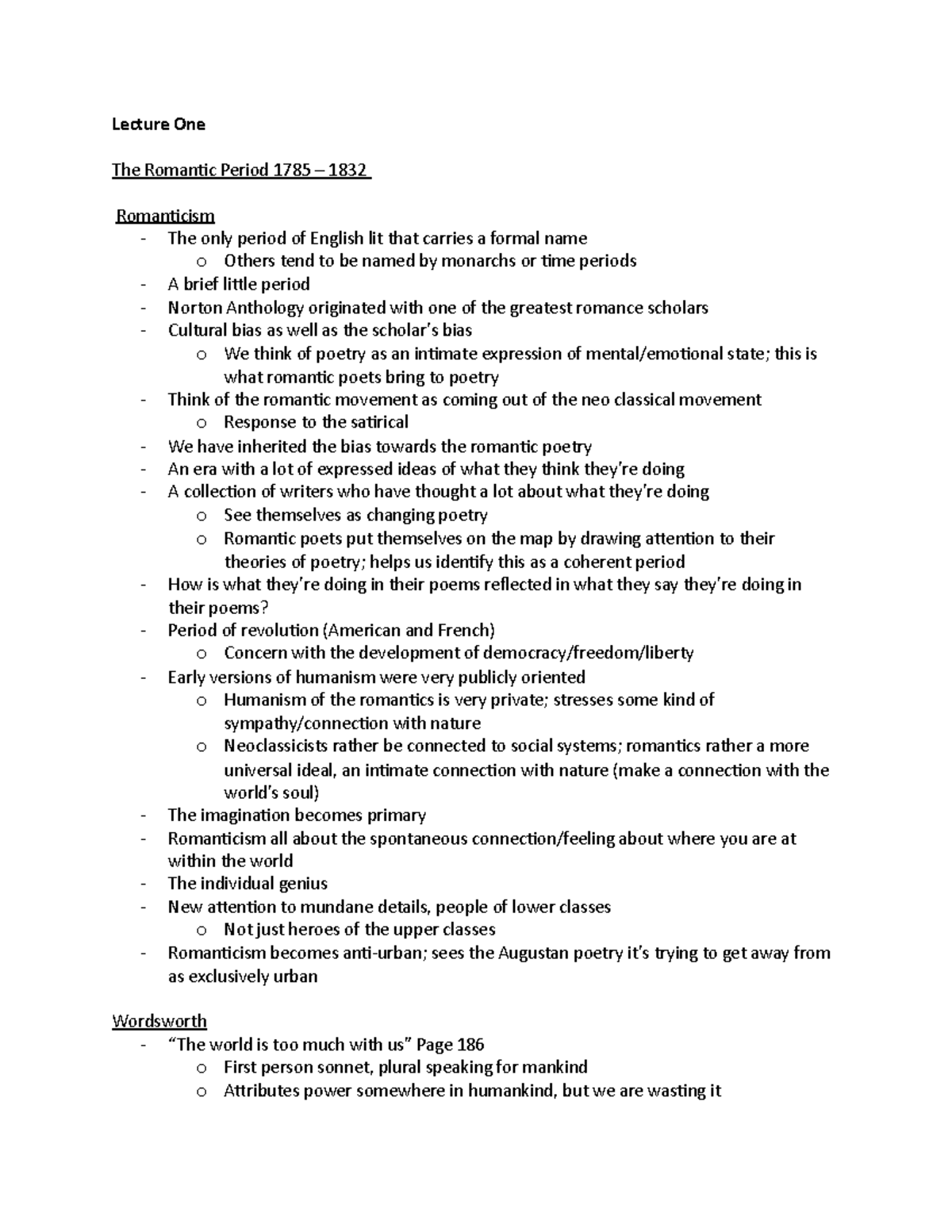Week 1 lectures - Lecture One The Romantic Period 1785 – 1832 ...