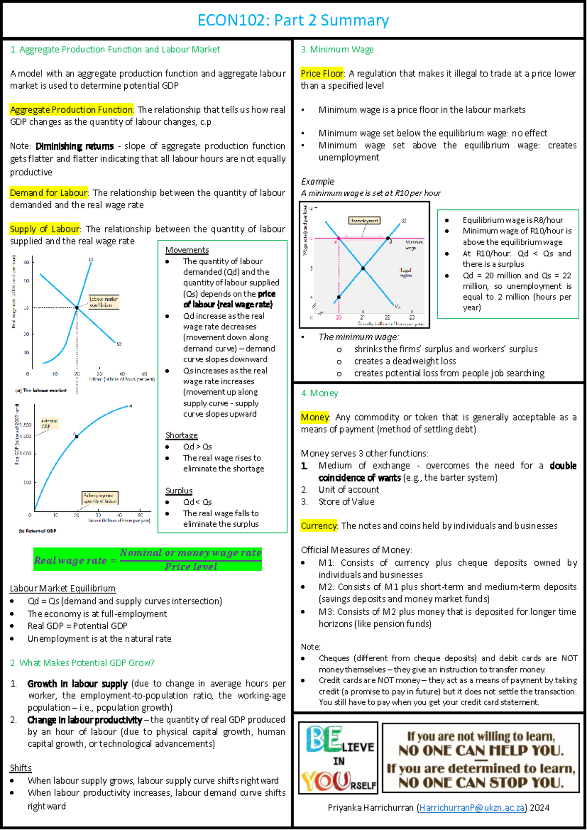 Part 2 Summary - Answers - 1. Aggregate Production Function and Labour ...