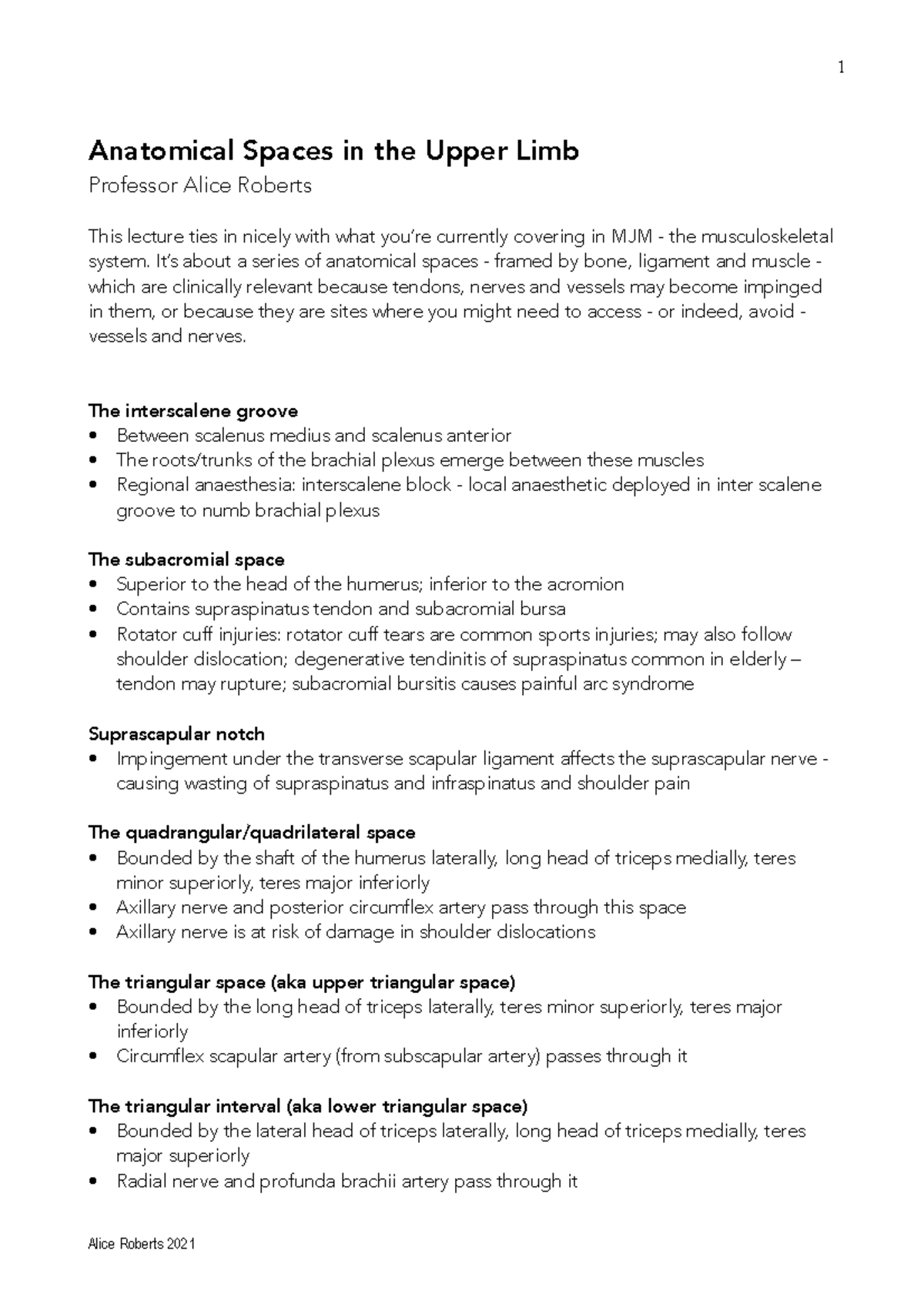 Anatomical spaces of upper limb - prof roberts - 1 Anatomical Spaces in ...