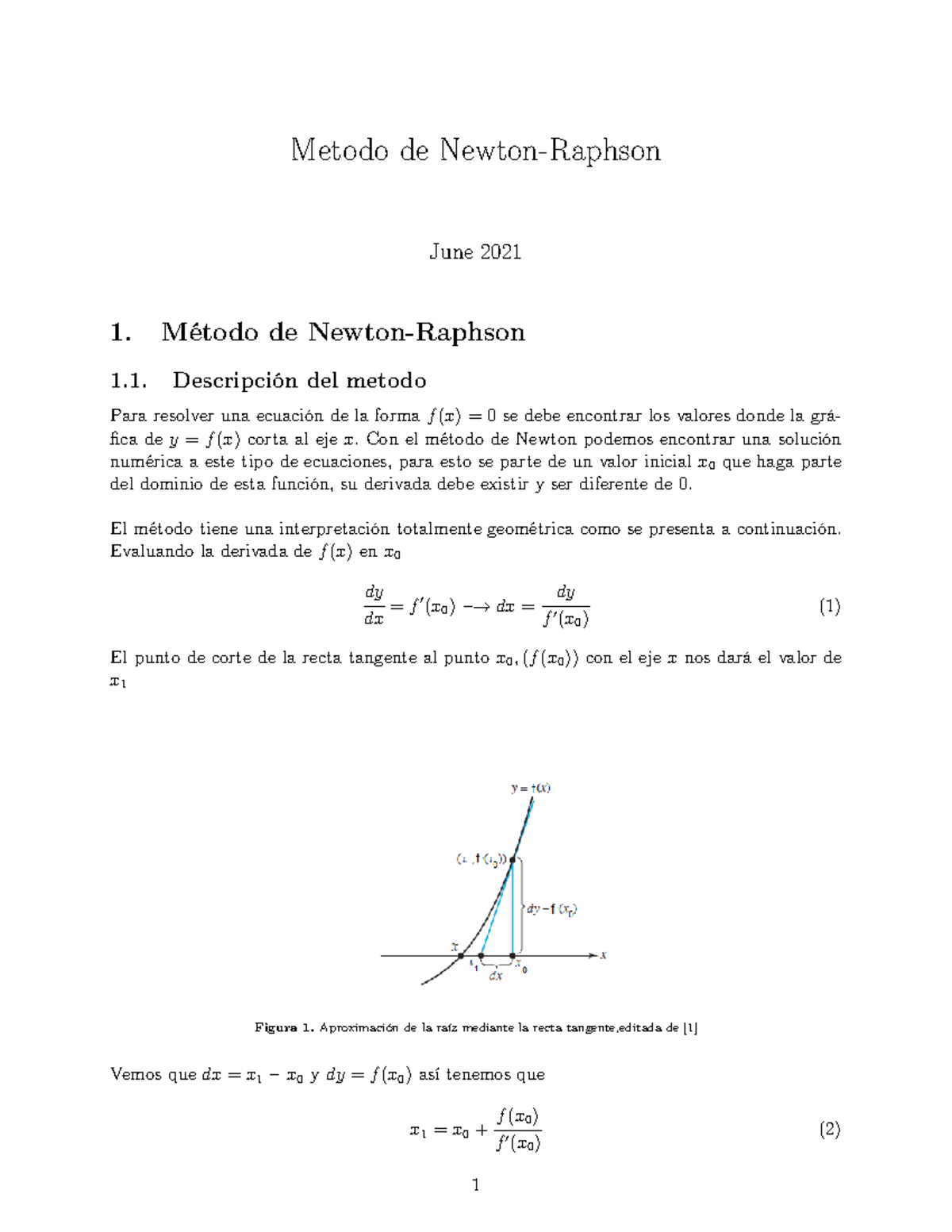 Newton - ... - Metodo de Newton-Raphson June 2021 1. Método de Newton-Raphson 1. Descripción del ...