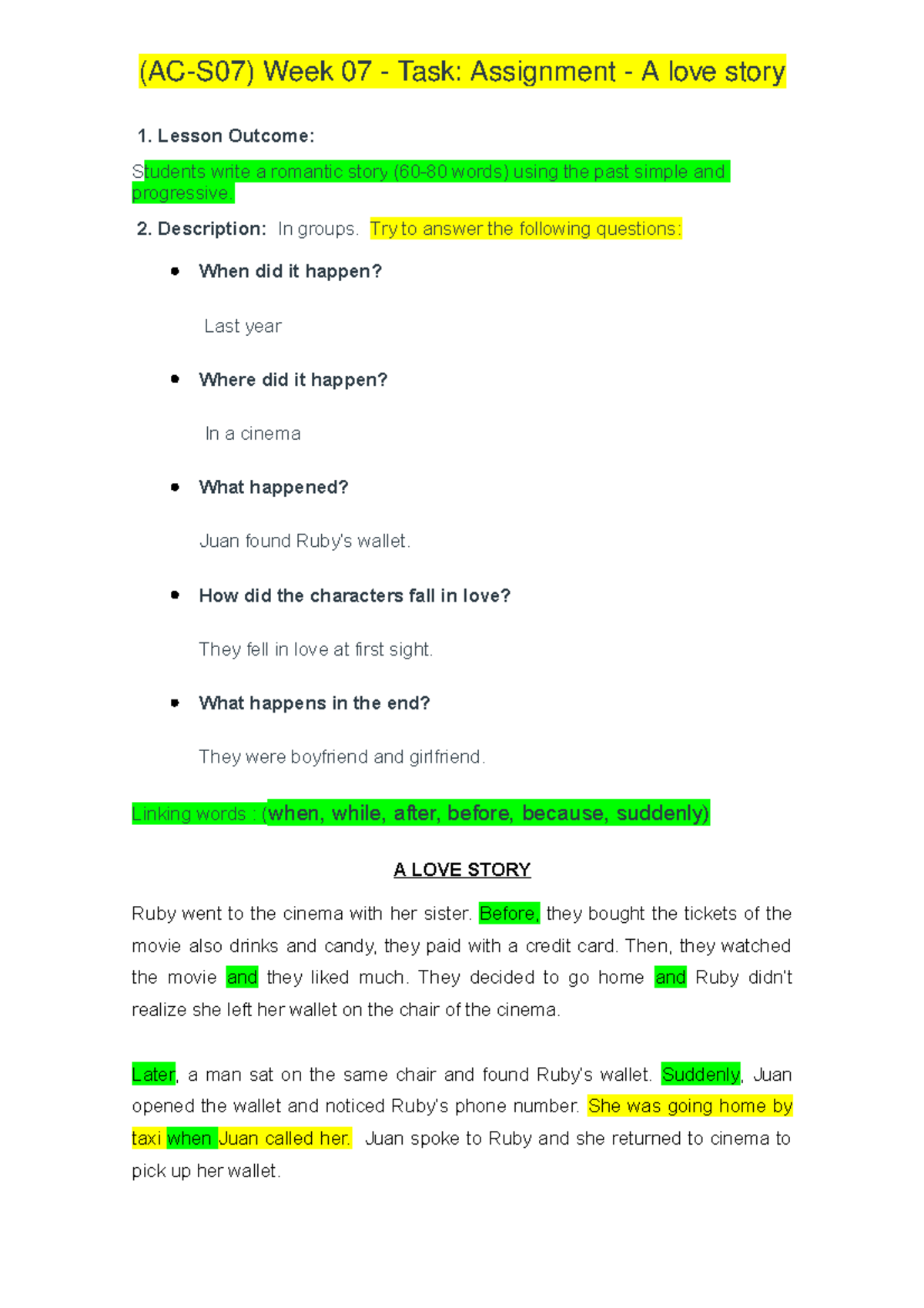 English S07 - (AC-S07) Week 07 - Task: Assignment - A love story 1 ...