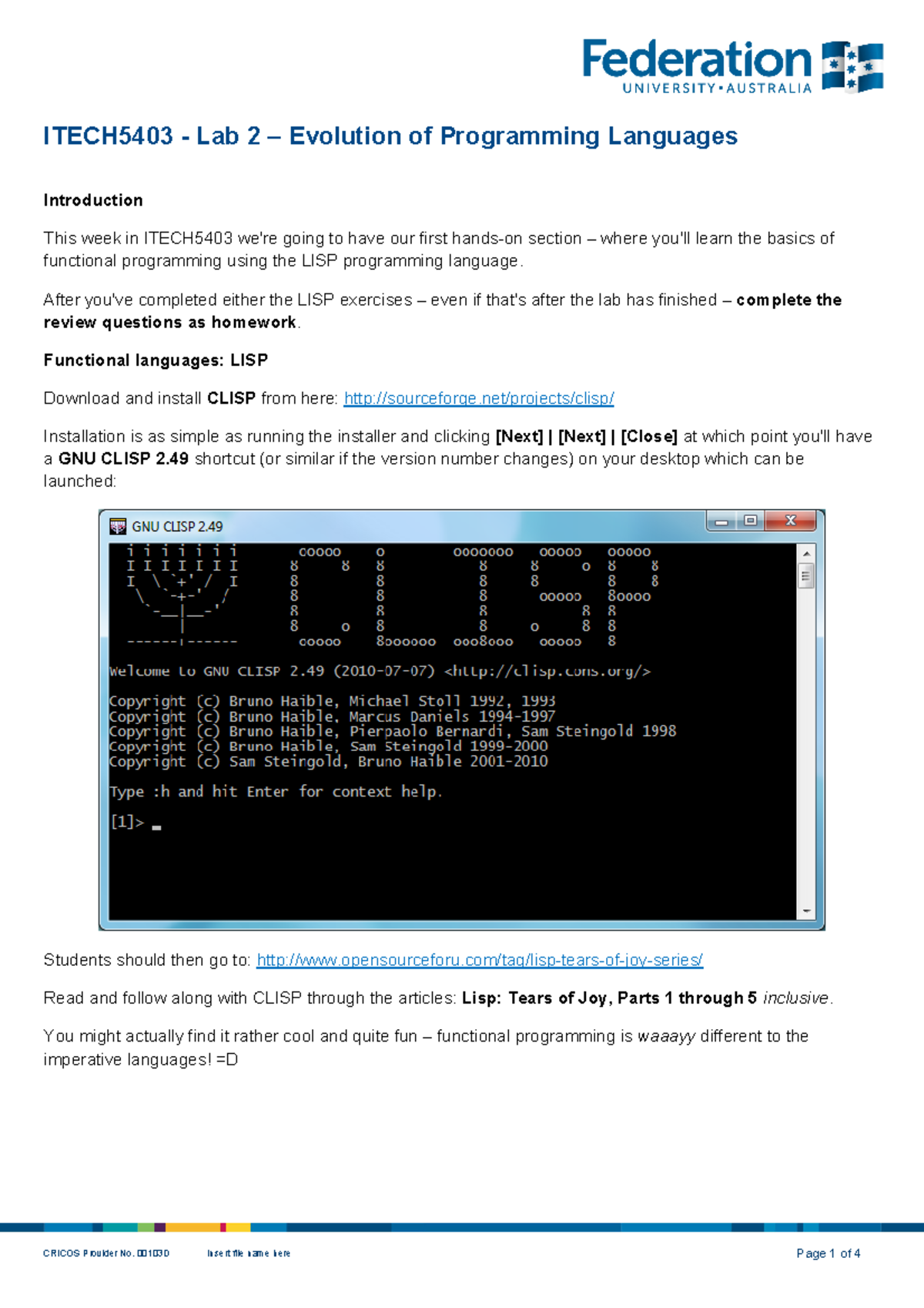 Lab 02[Answers] - Evolution of Programming Languages Learning LISP ...