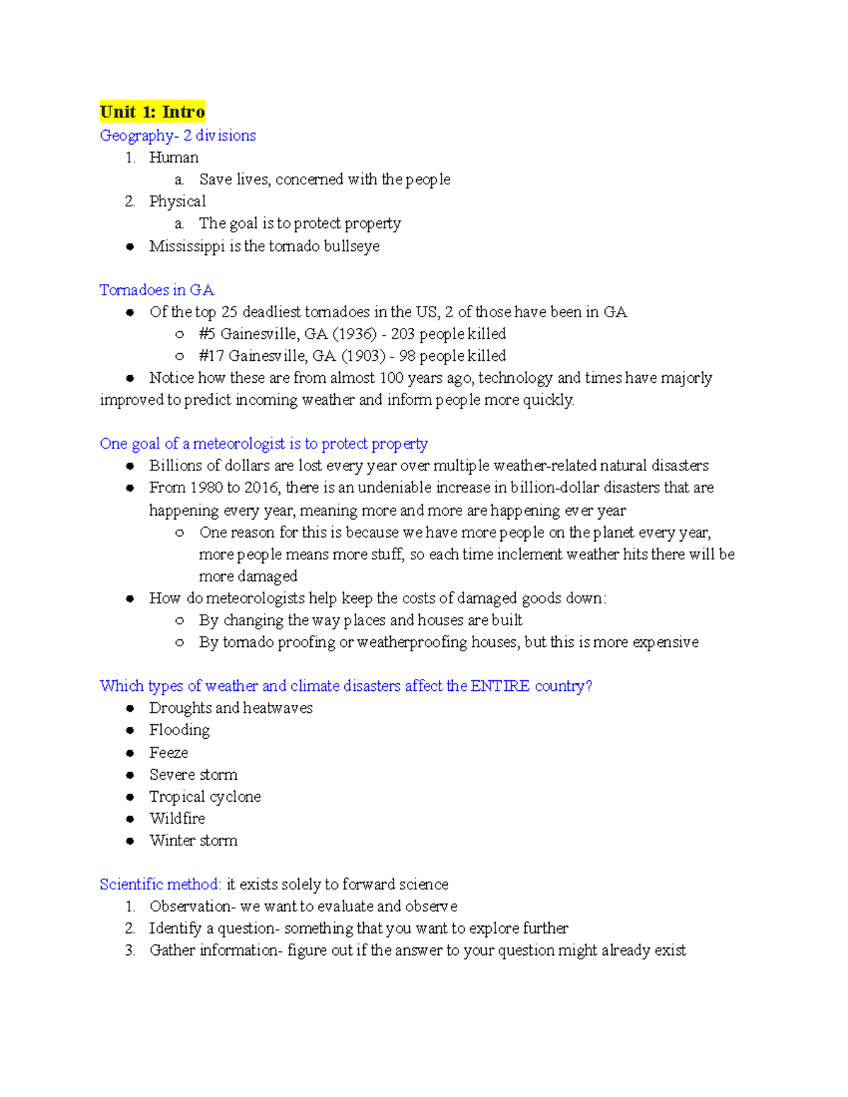Weather and Climate Final All Notes - Unit 1: Intro Geography- 2 ...