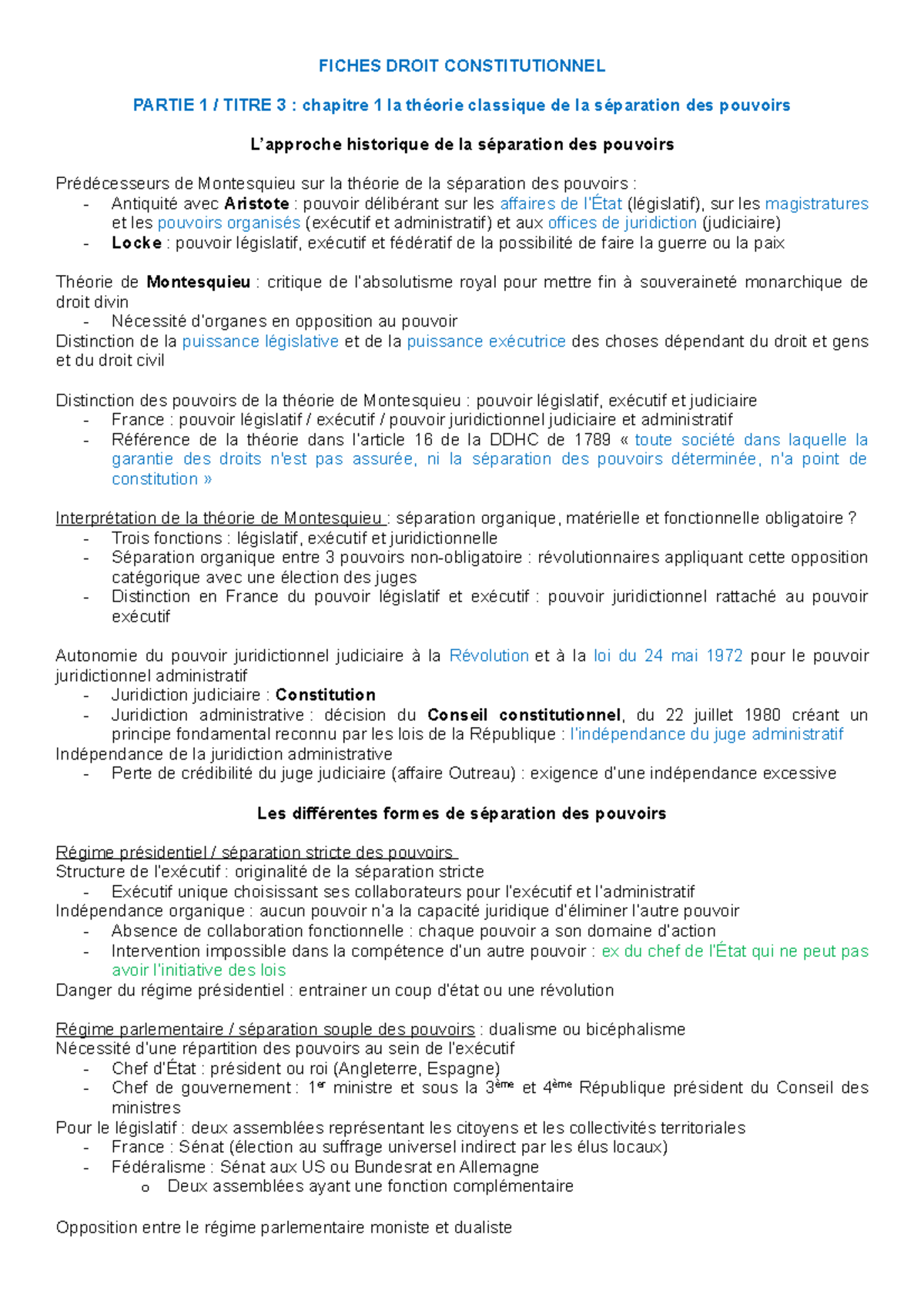 T3C1 - fiche - FICHES DROIT CONSTITUTIONNEL PARTIE 1 / TITRE 3 : chapitre 1 la théorie classique ...